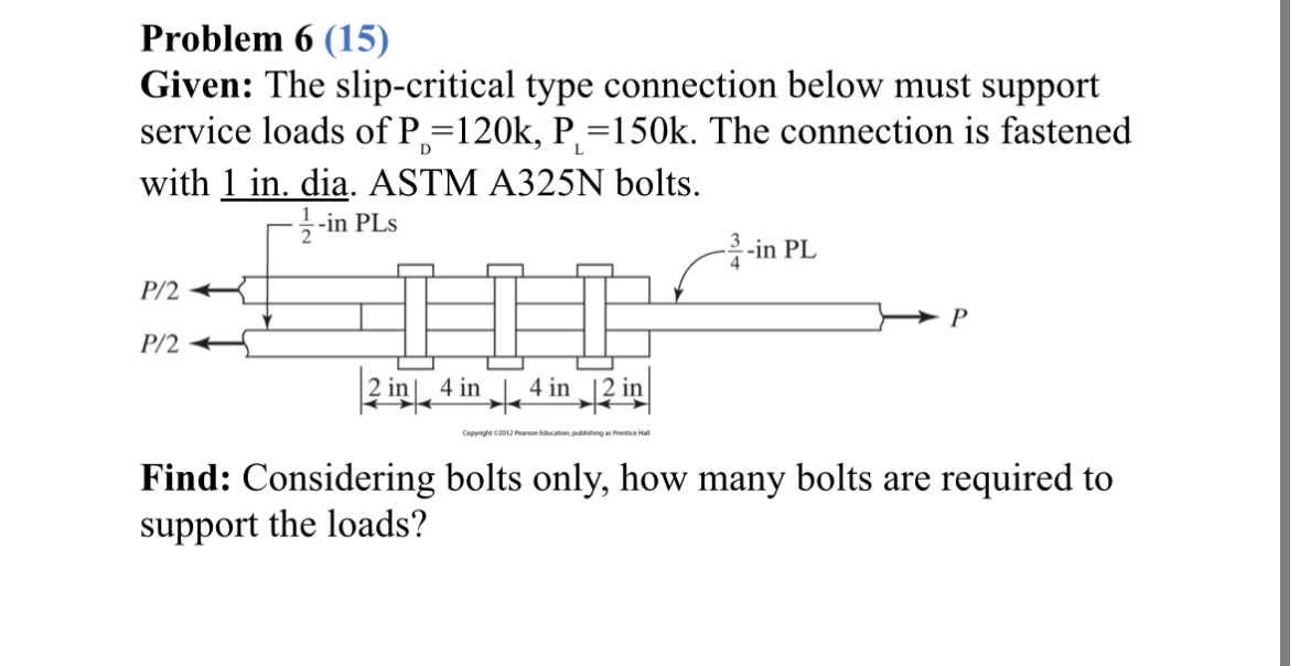 Solved Problem 6 (15)Given: The slip-critical type | Chegg.com