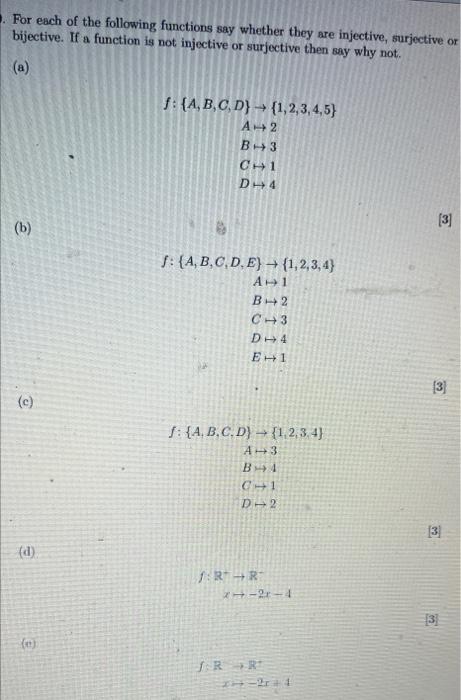 Solved For each of the following functions say whether they | Chegg.com