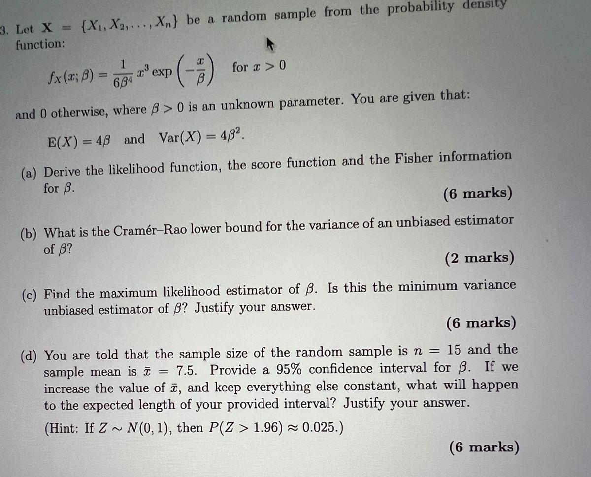 Solved Let X={X1,X2,…,Xn} be a random sample from the | Chegg.com