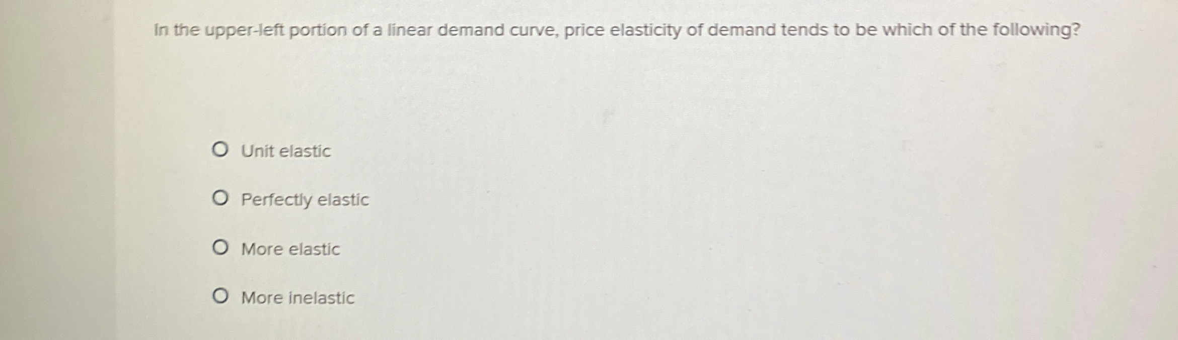 Solved In the upper-left portion of a linear demand curve, | Chegg.com