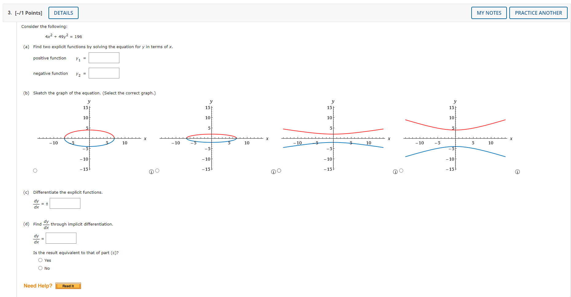 Solved [-/1 ﻿Points]Find dydx ﻿by implicit | Chegg.com