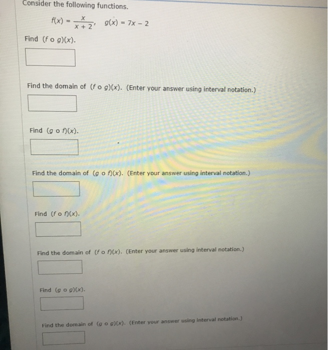 Solved Consider the following functions. х g(x) = 7x – 2 | Chegg.com