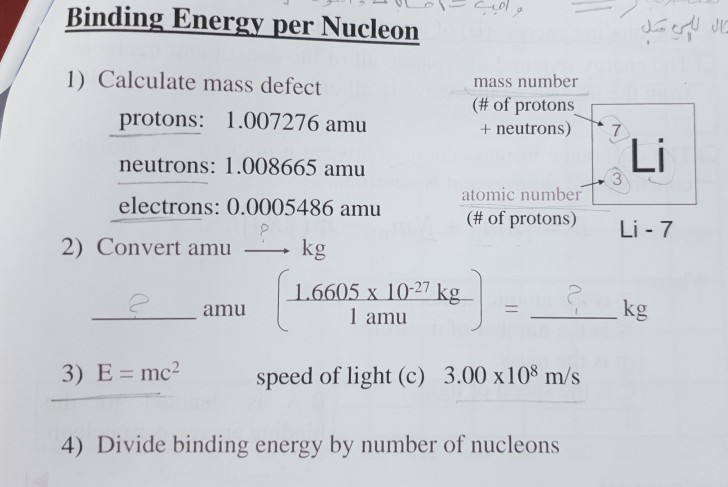 Solved Binding Energy per Nucleon 1) Calculate mass defect | Chegg.com
