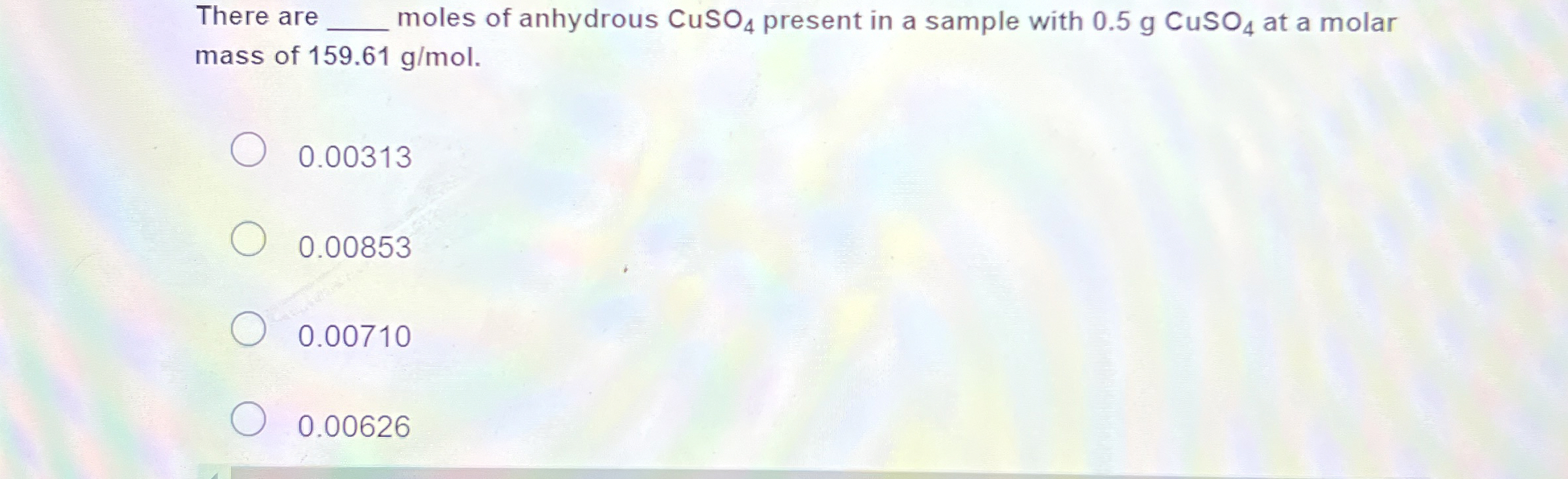 Solved There are , ﻿moles of anhydrous CuSO4 ﻿present in a | Chegg.com
