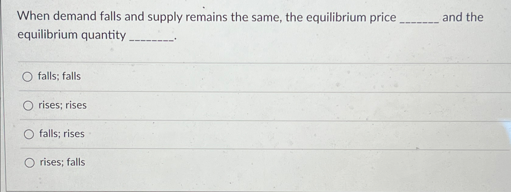 Solved When demand falls and supply remains the same, the | Chegg.com