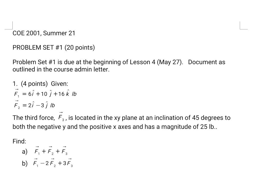 Solved COE 2001, Summer 21 PROBLEM SET #1 (20 points) | Chegg.com