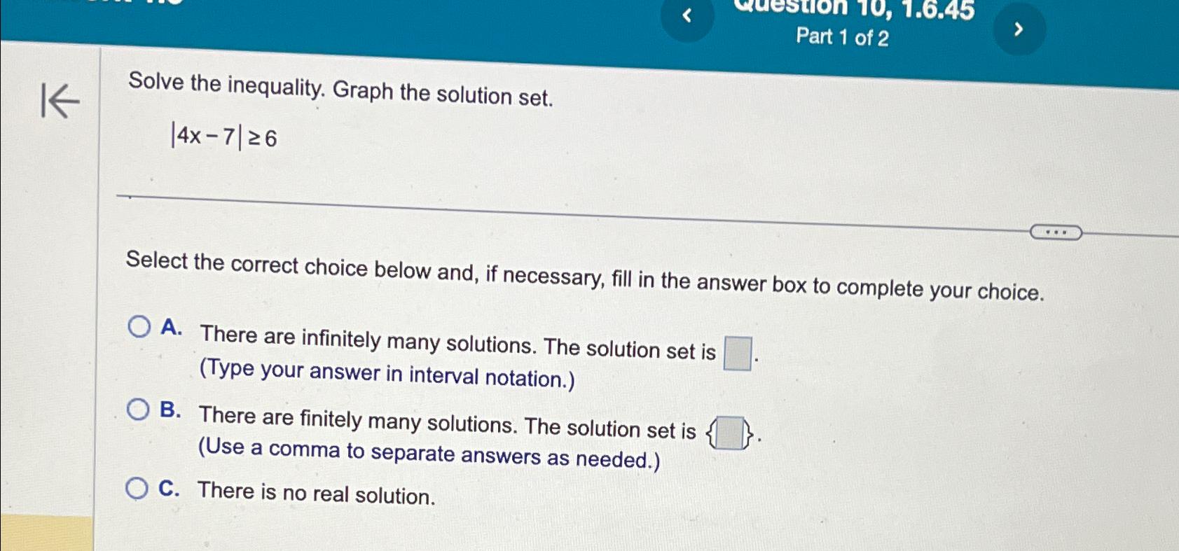 Solved Part 1 ﻿of 2Solve the inequality. Graph the solution | Chegg.com