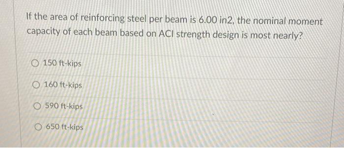 Solved If the area of reinforcing steel per beam is 6.00 in | Chegg.com