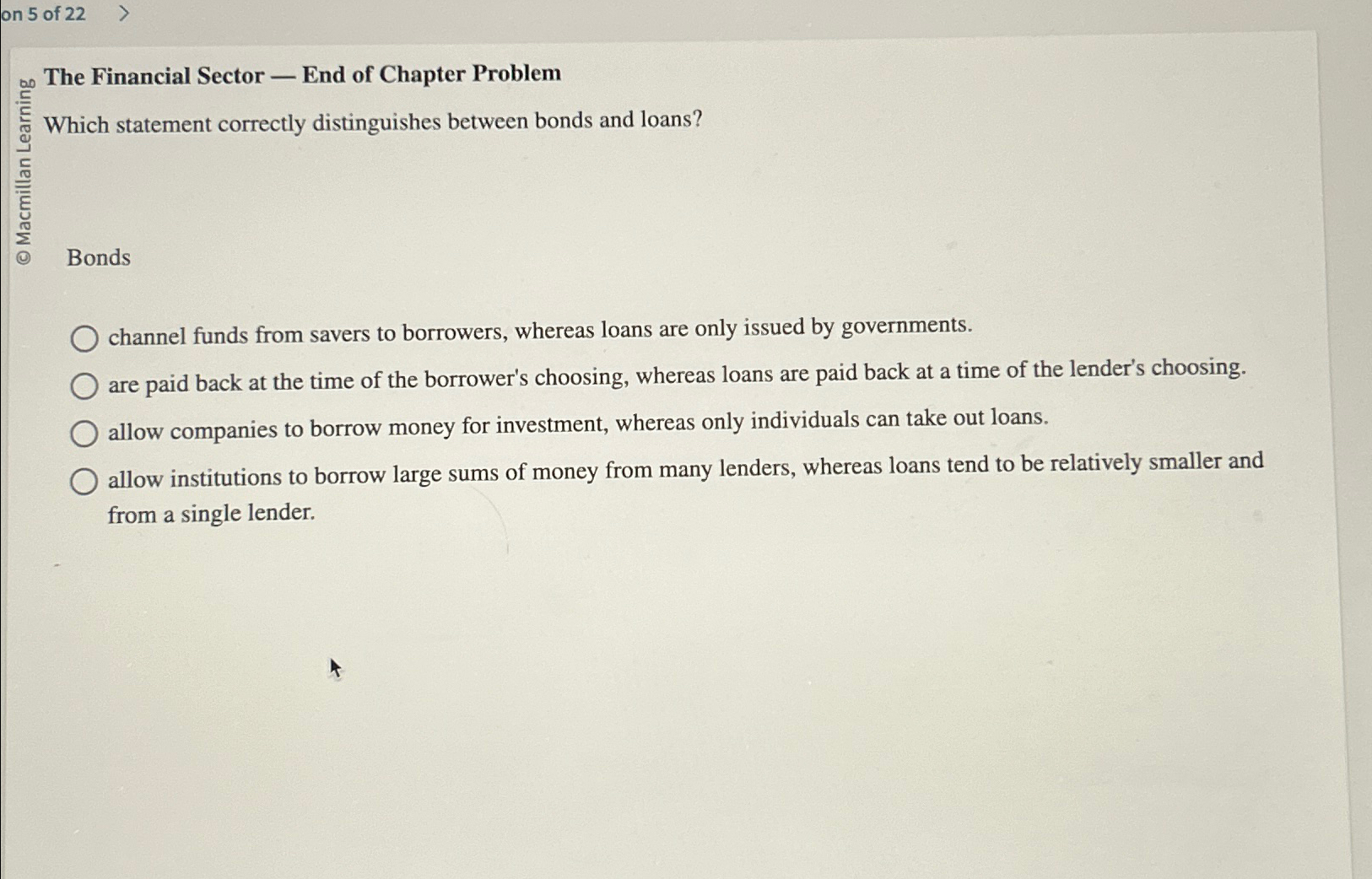 Solved on 5 ﻿of 22The Financial Sector - ﻿End of Chapter | Chegg.com