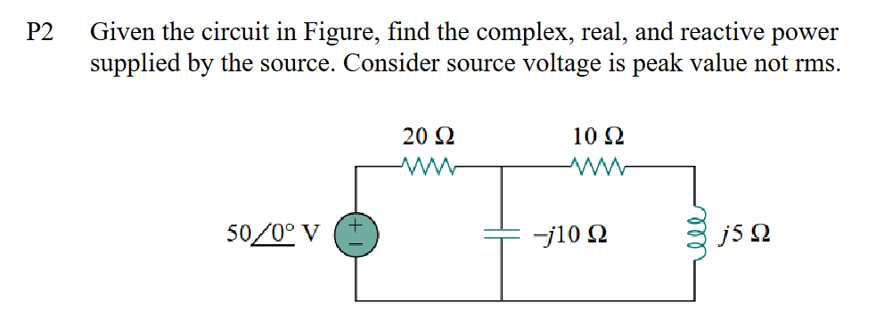 P2 ﻿Given the circuit in Figure, find the complex, | Chegg.com