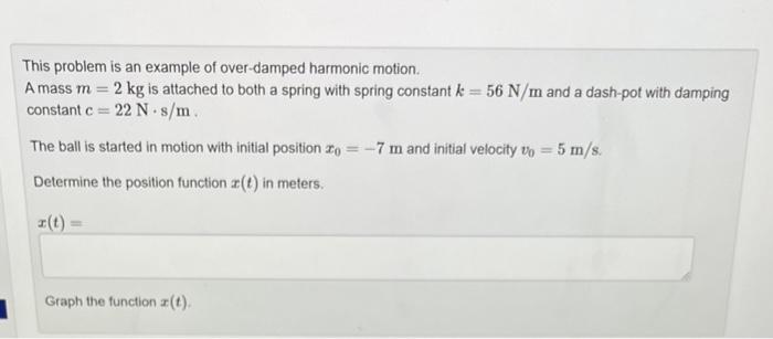 Solved This problem is an example of over-damped harmonic | Chegg.com
