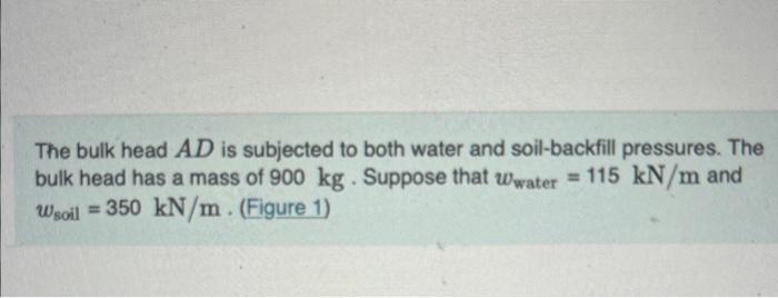 Solved The bulk head AD is subjected to both water and | Chegg.com