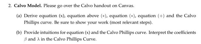2. Calvo Model. Please go over the Calvo handout on | Chegg.com
