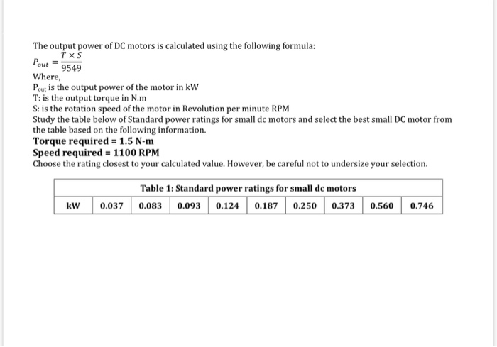 Solved The output power of DC motors is calculated using the | Chegg.com