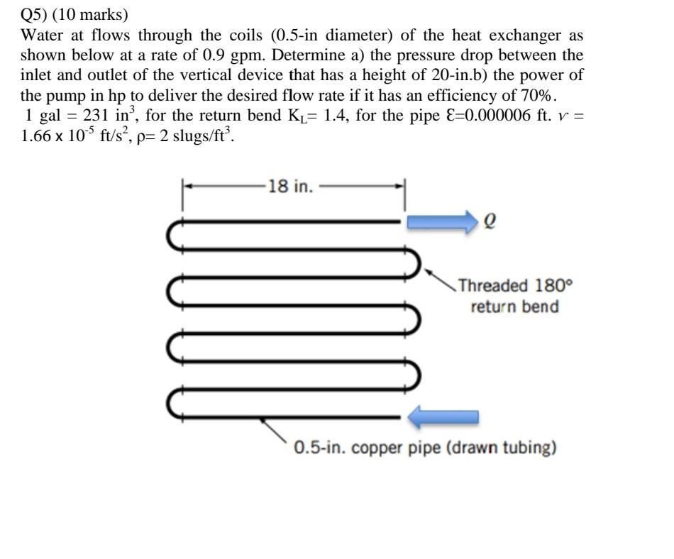 Solved Q5) (10 marks) Water at flows through the coils | Chegg.com