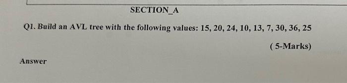 Solved Q1. Build an AVL tree with the following values: 15, | Chegg.com