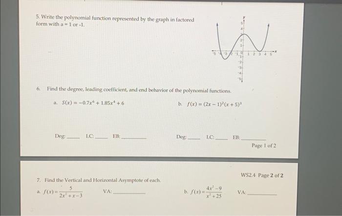5. Write the polynomial function represented by the | Chegg.com