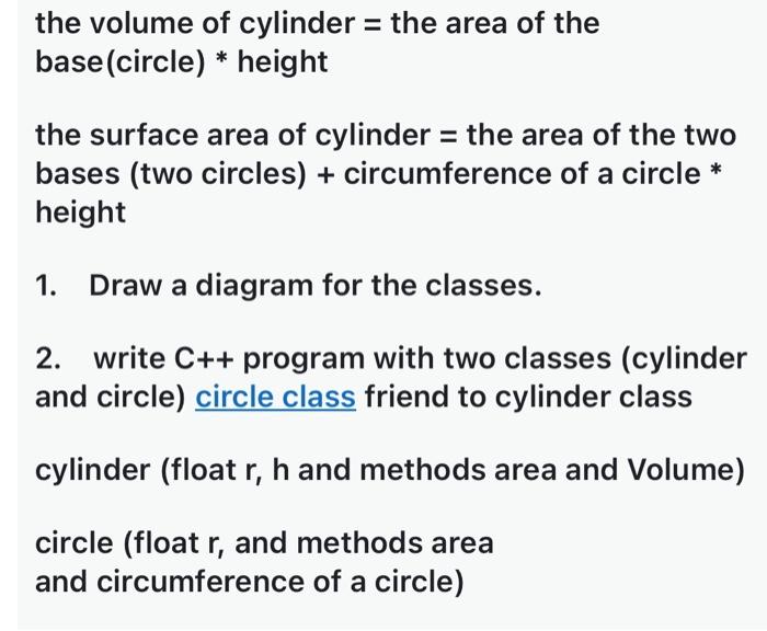 Solved the volume of cylinder = the area of the base | Chegg.com
