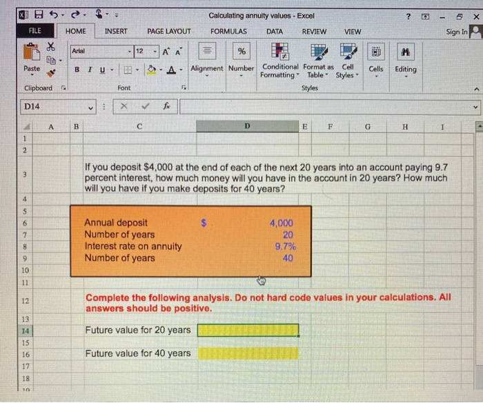Solved KIH Calculating annuity values - Excel ? 5 х FILE | Chegg.com