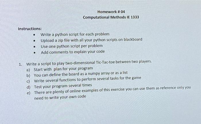 Solved Homework 04 Computational Methods Ie 1333 7112