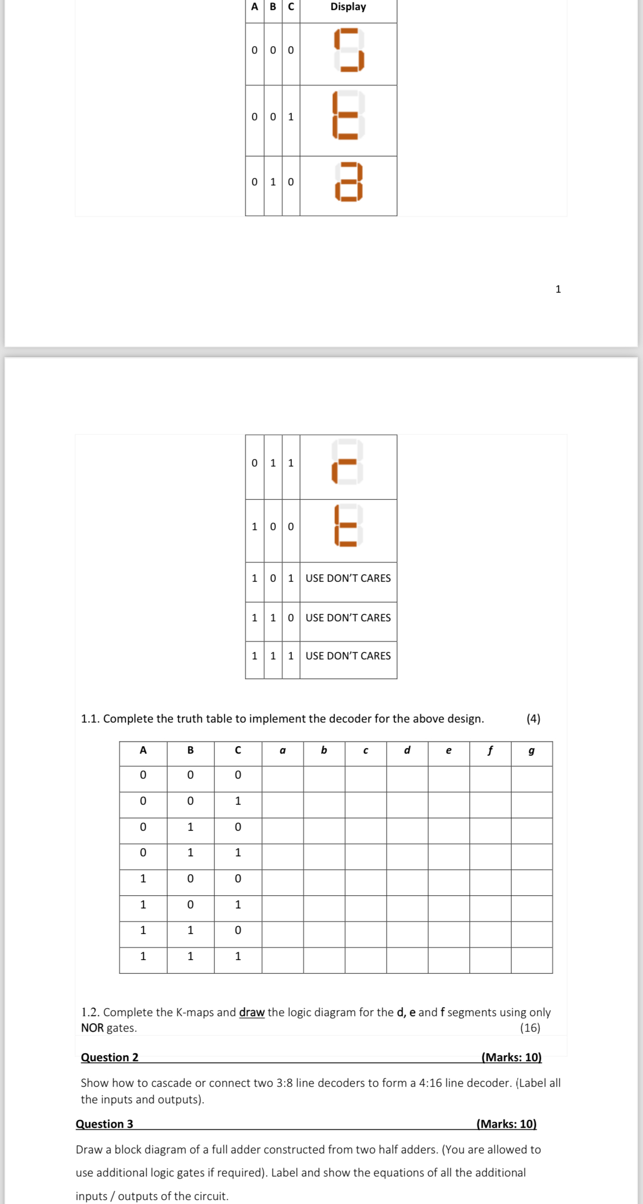 Solved 1.1. ﻿Complete the truth table to implement the | Chegg.com