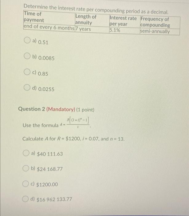 Solved Determine the interest rate per compounding period as | Chegg.com