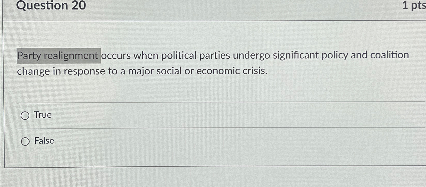Solved Question 201ptsParty realignment occurs when | Chegg.com