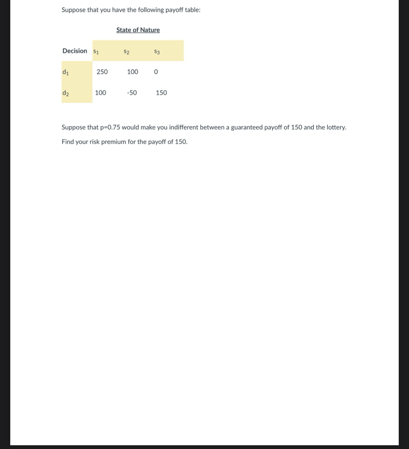 Solved Suppose that you have the following payoff | Chegg.com