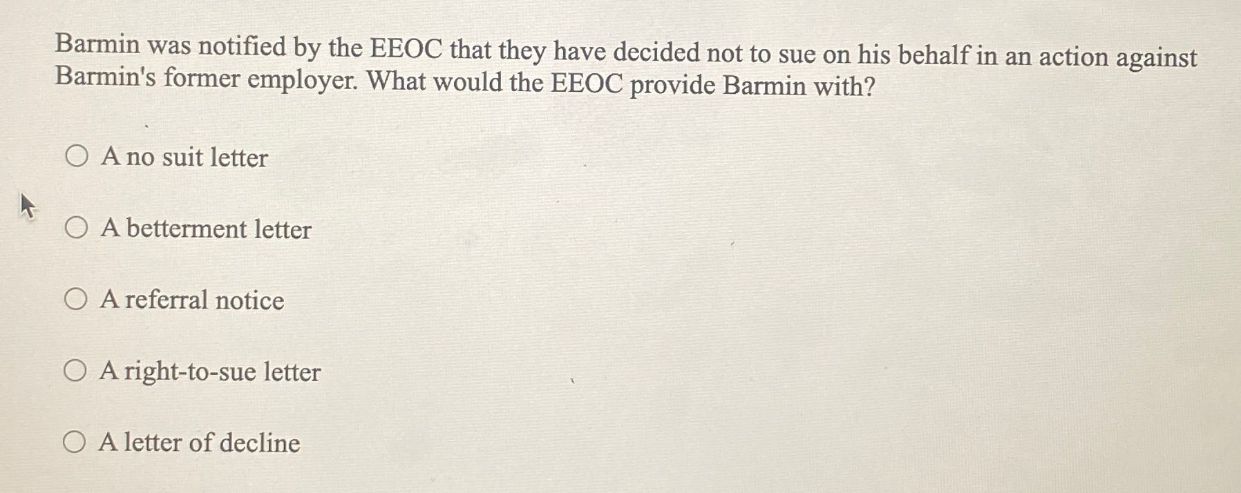 Solved Barmin was notified by the EEOC that they have | Chegg.com