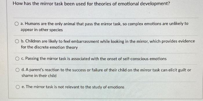 Solved How has the mirror task been used for theories of | Chegg.com
