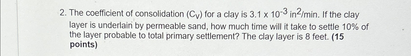 Solved The coefficient of consolidation (Cv) ﻿for a clay is | Chegg.com