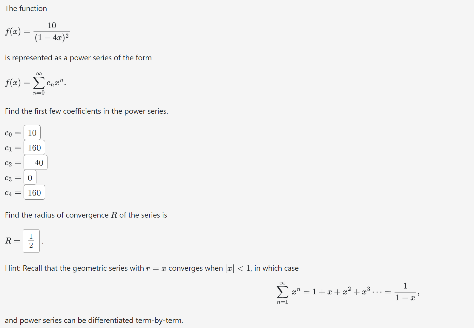 Solved The functionf(x)=10(1-4x)2is represented as a power | Chegg.com