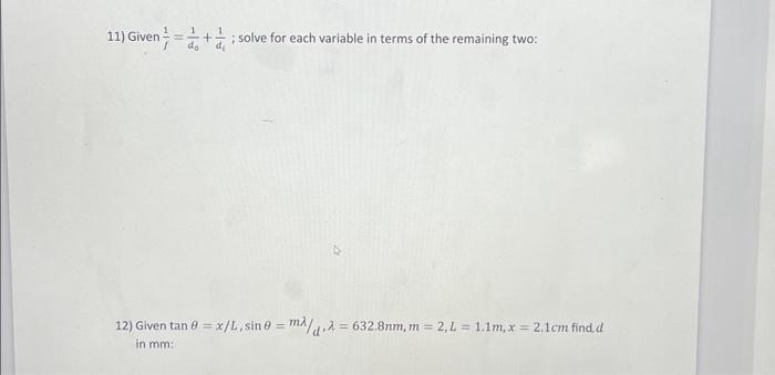 Solved 1 11) Given = do 1 ; solve for each variable in terms | Chegg.com