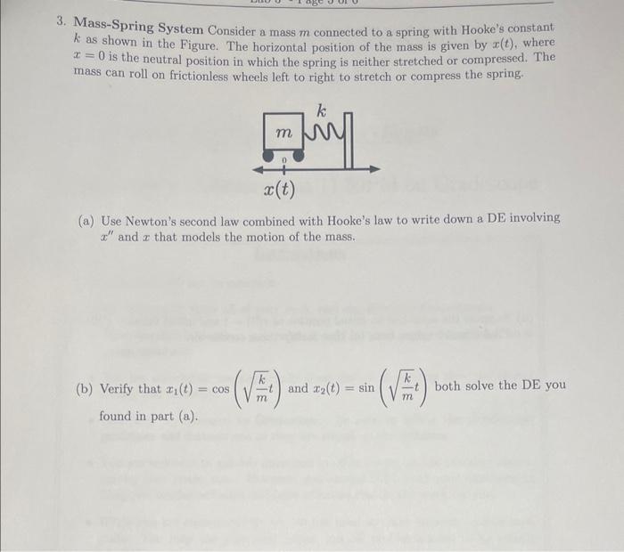 Solved 3. Mass-Spring System Consider a mass m connected to | Chegg.com