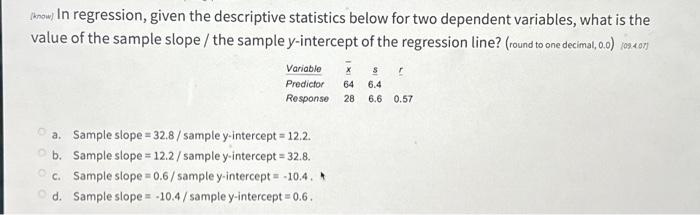 Solved (know) In regression, given the descriptive | Chegg.com