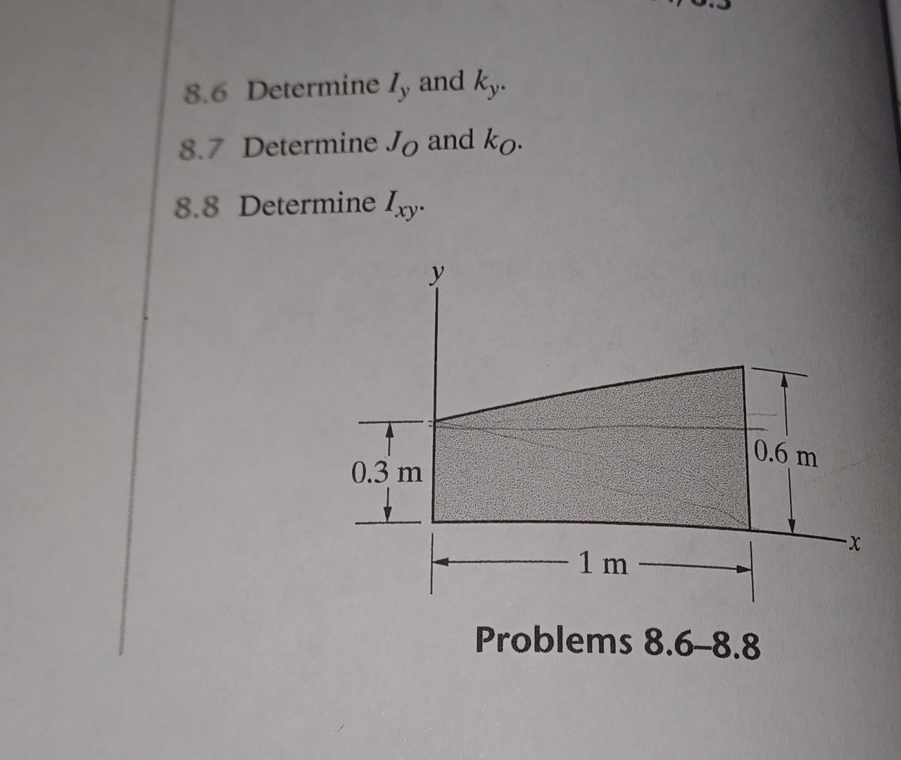 Solved 8.6 Determine I, and ky. 8.7 Determine Jo and ko. 8.8 | Chegg.com