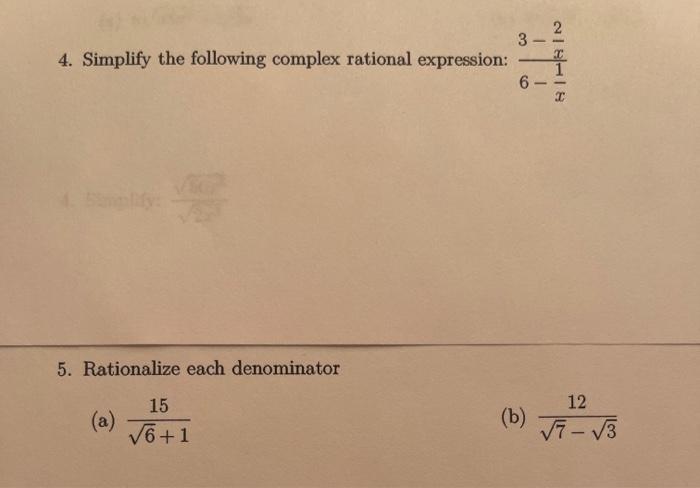 Solved 2 3 4. Simplify the following complex rational | Chegg.com
