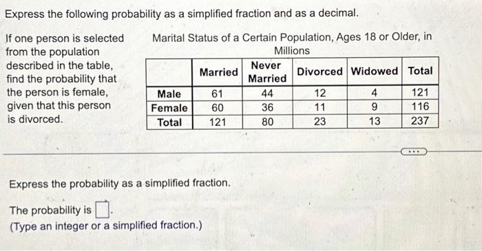 Solved Express the following probability as a simplified | Chegg.com