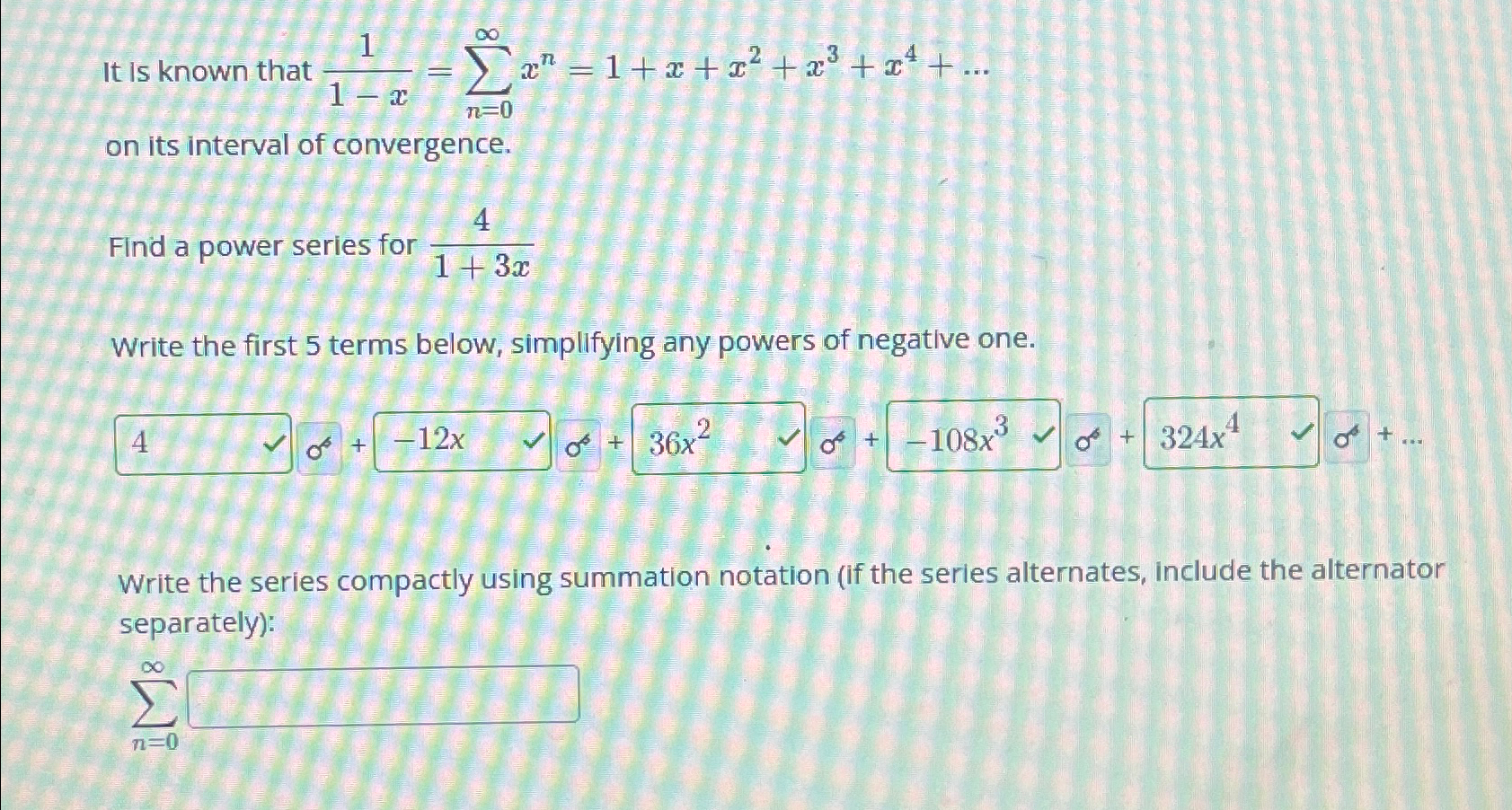 Solved It Is known that 11-x=∑n=0∞xn=1+x+x2+x3+x4+dots on | Chegg.com