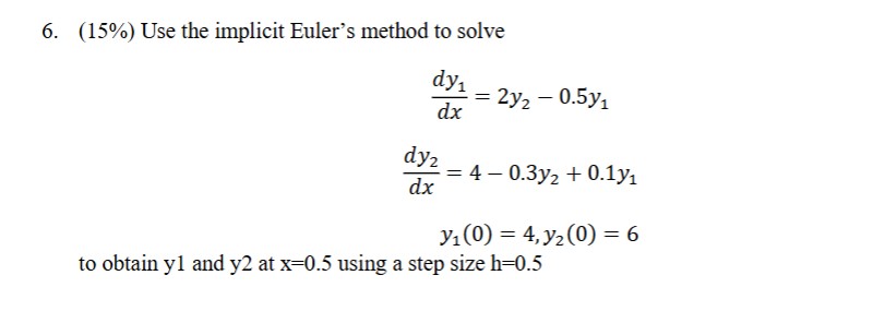 Solved (15%) ﻿Use the implicit Euler's method to | Chegg.com