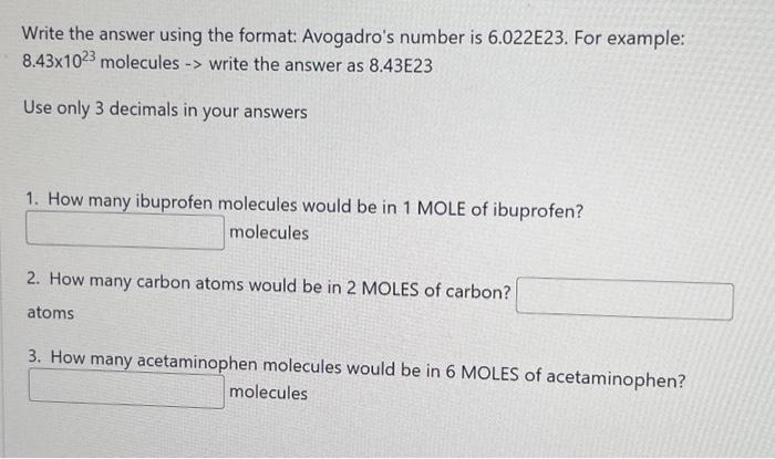 Solved Write the answer using the format: Avogadro's number | Chegg.com
