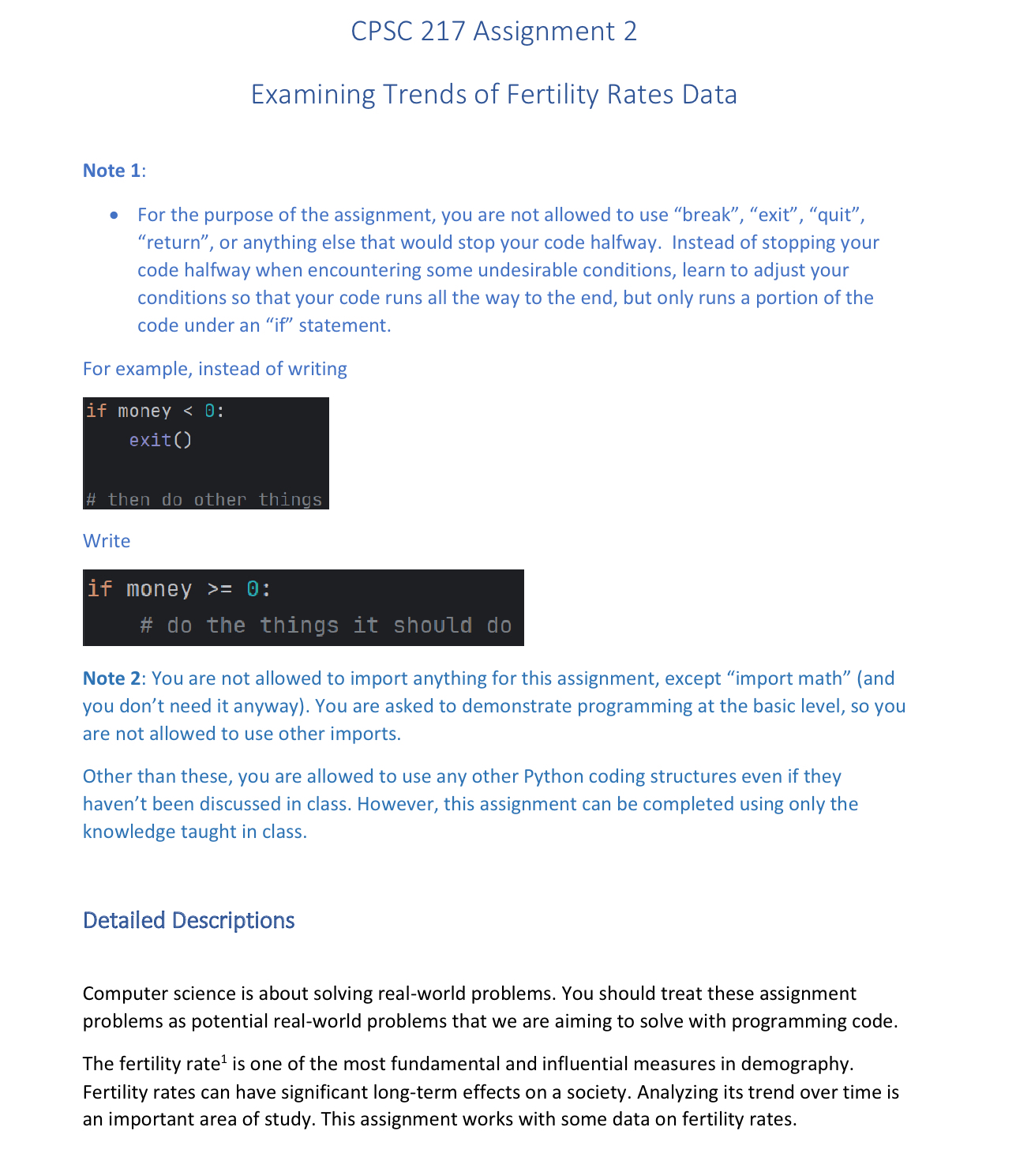 Solved CPSC 217 ﻿Assignment 2Examining Trends of Fertility | Chegg.com
