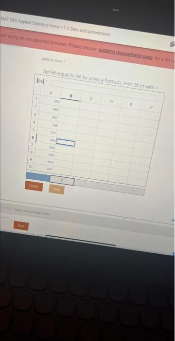 Solved Set B6 equal to 46 by using a formula. Hint Start | Chegg.com