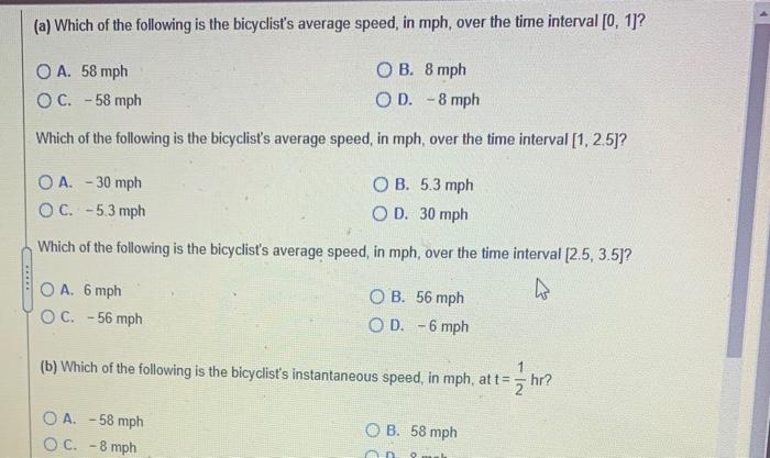 Solved (a) Which of the following is the bicyclist's average | Chegg.com