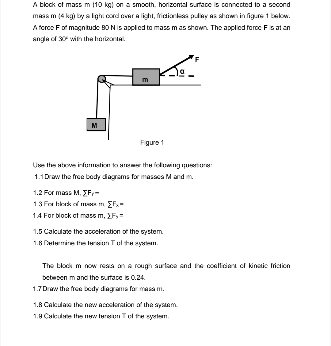Solved A block of mass m(10kg) ﻿on a smooth, horizontal | Chegg.com
