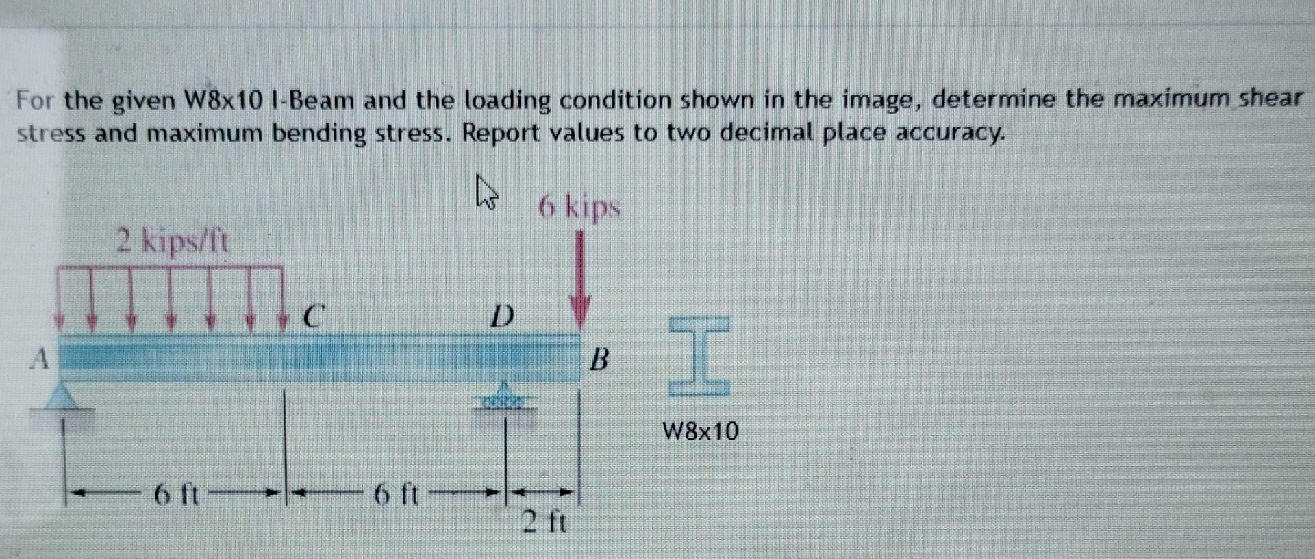 Solved For the given W8.10 ﻿I-Beam and the loading condition | Chegg.com