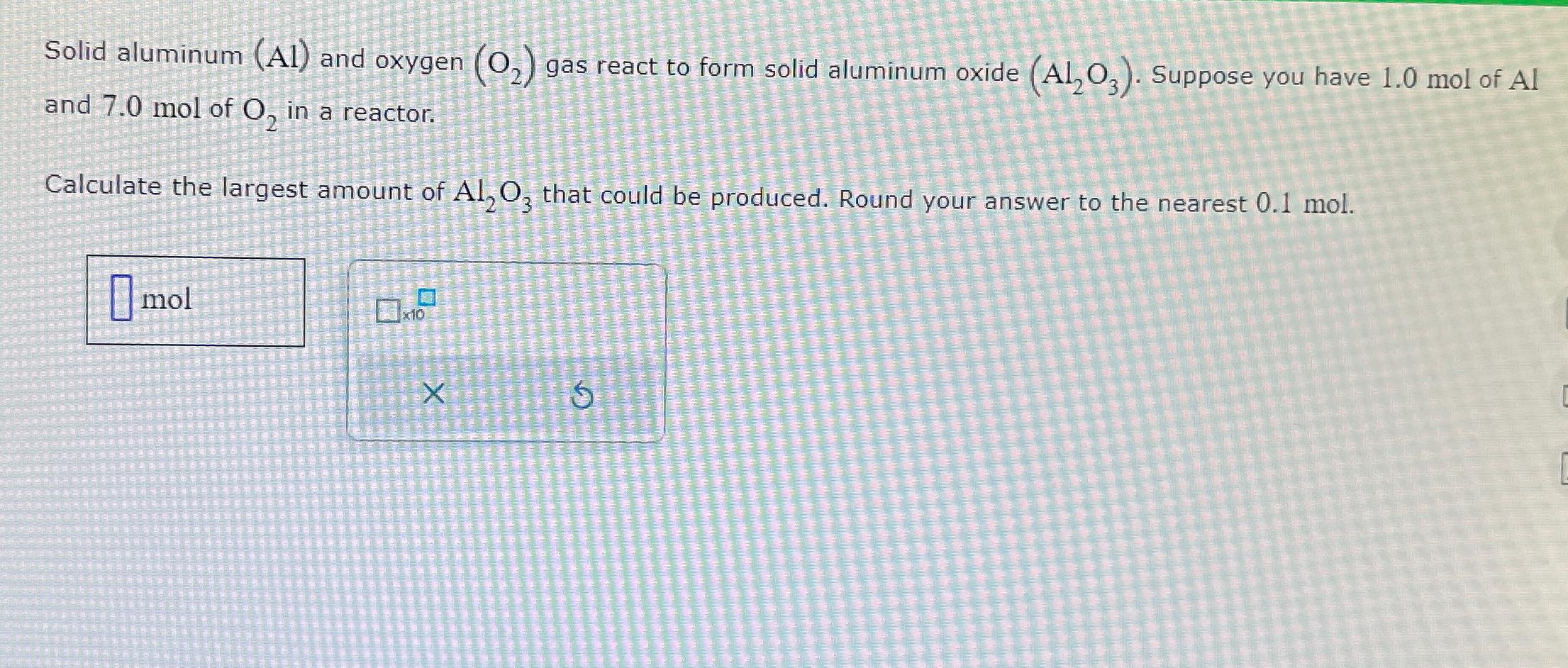 Solved Solid aluminum (Al) ﻿and oxygen (O2) ﻿gas react to | Chegg.com