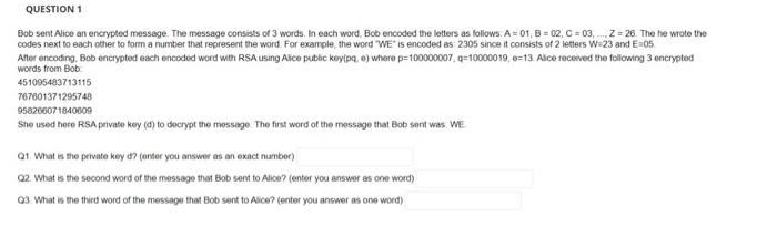 Solved Bob sent Alice an encrypted message. The message | Chegg.com