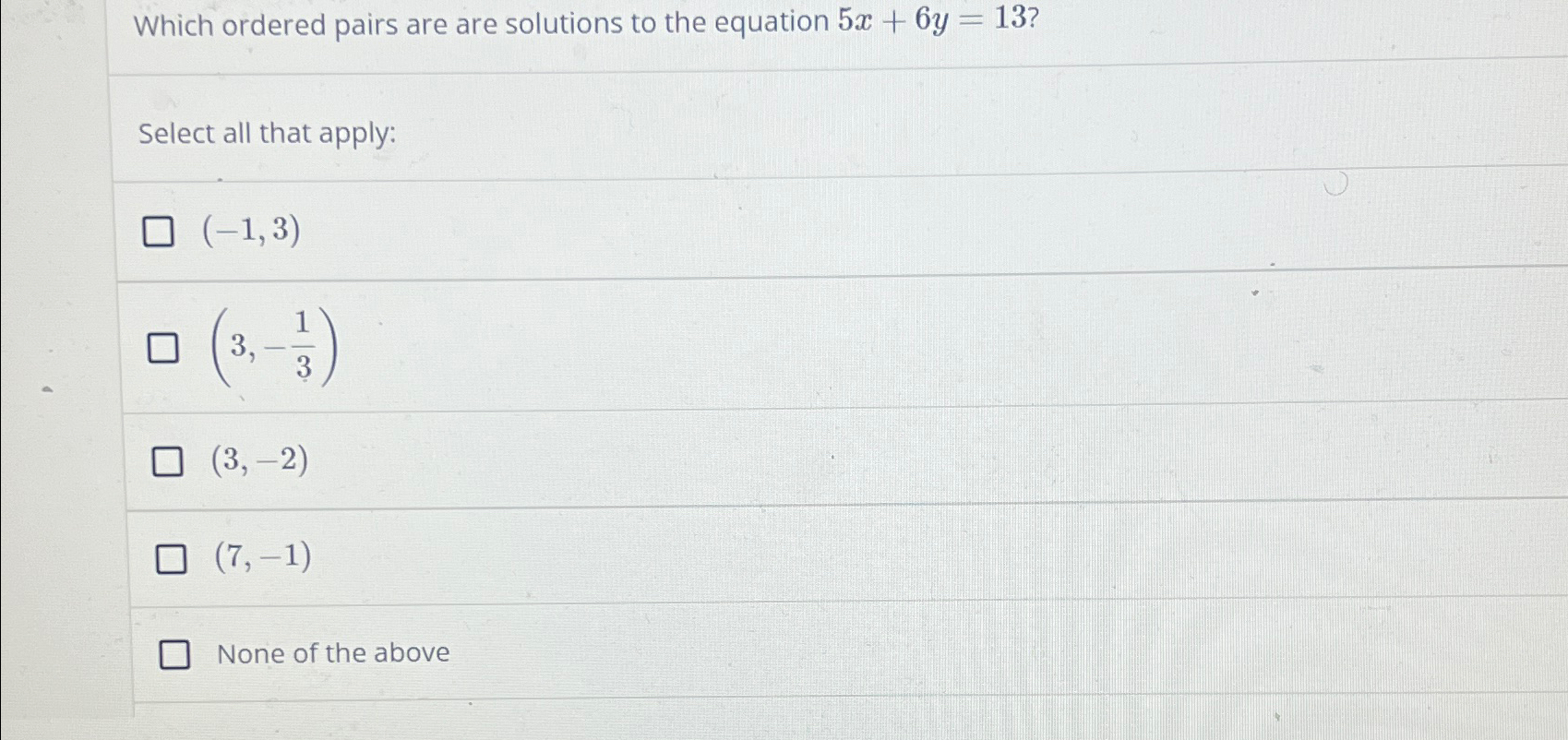 Solved Which ordered pairs are are solutions to the equation | Chegg.com
