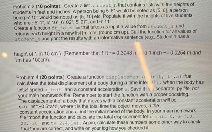 Solved Problem 3 ( 10 points). Create a list student h that | Chegg.com